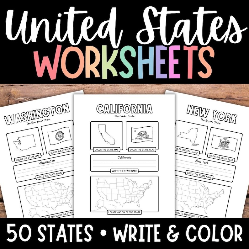 50 States Worksheets, United States Coloring Pages, Writing State Name ...
