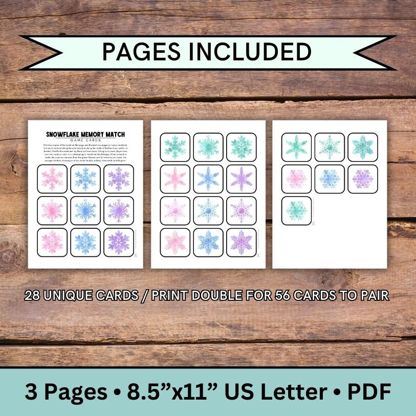 Snowflake Memory Match, Winter Card Game, Winter Educational Cards ...