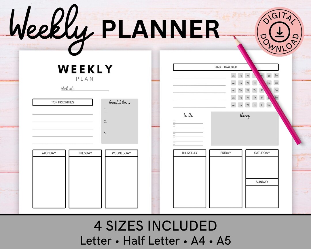 Weekly Planner Printable, Planner Inserts, Planner Pages, Personal ...