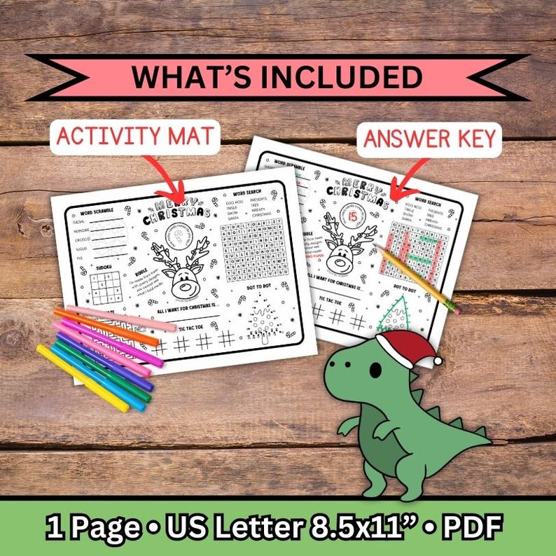 Christmas Activity Mat, Party Games, Riddle, Placemat, Coloring Page ...