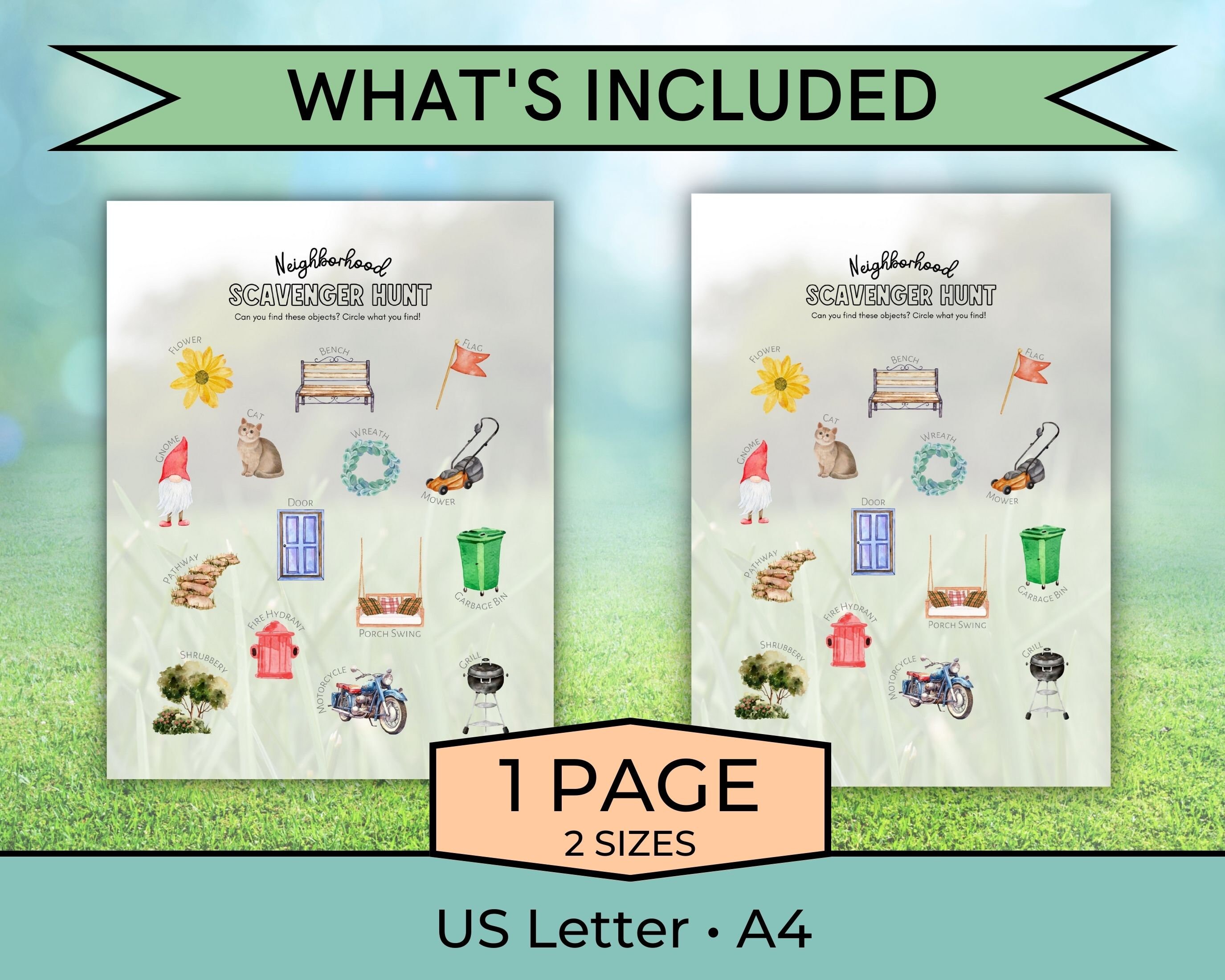 Neighborhood Scavenger Hunt for Kids, Field Trip Game, Nature Walk ...