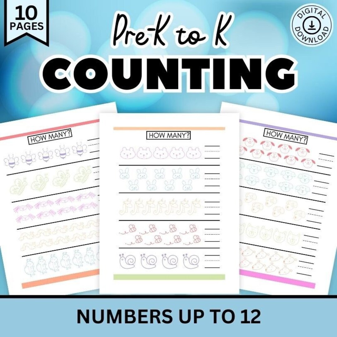 Counting Worksheets, Numbers to 12, Counting to 10, Toddler Worksheets ...