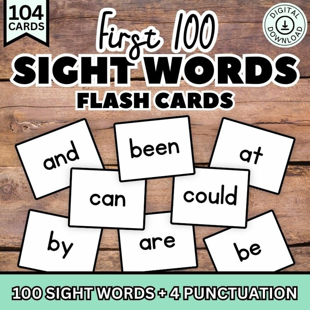 First 100 Sight Words, Sight Word Flash Cards, Preschool, Kindergarten ...