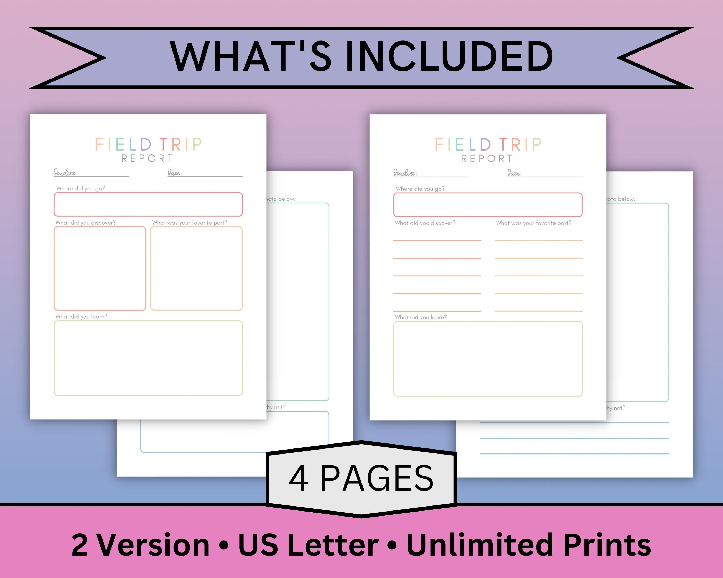 Field Trip Report Field Trip Log Field Trip Journal School - Etsy