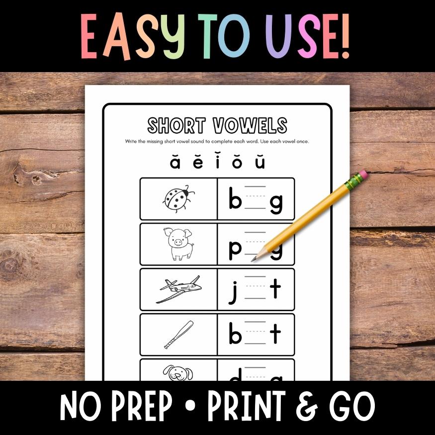 Missing Vowel Worksheets, Vowel Sounds, CVC Words, Short Vowels ...