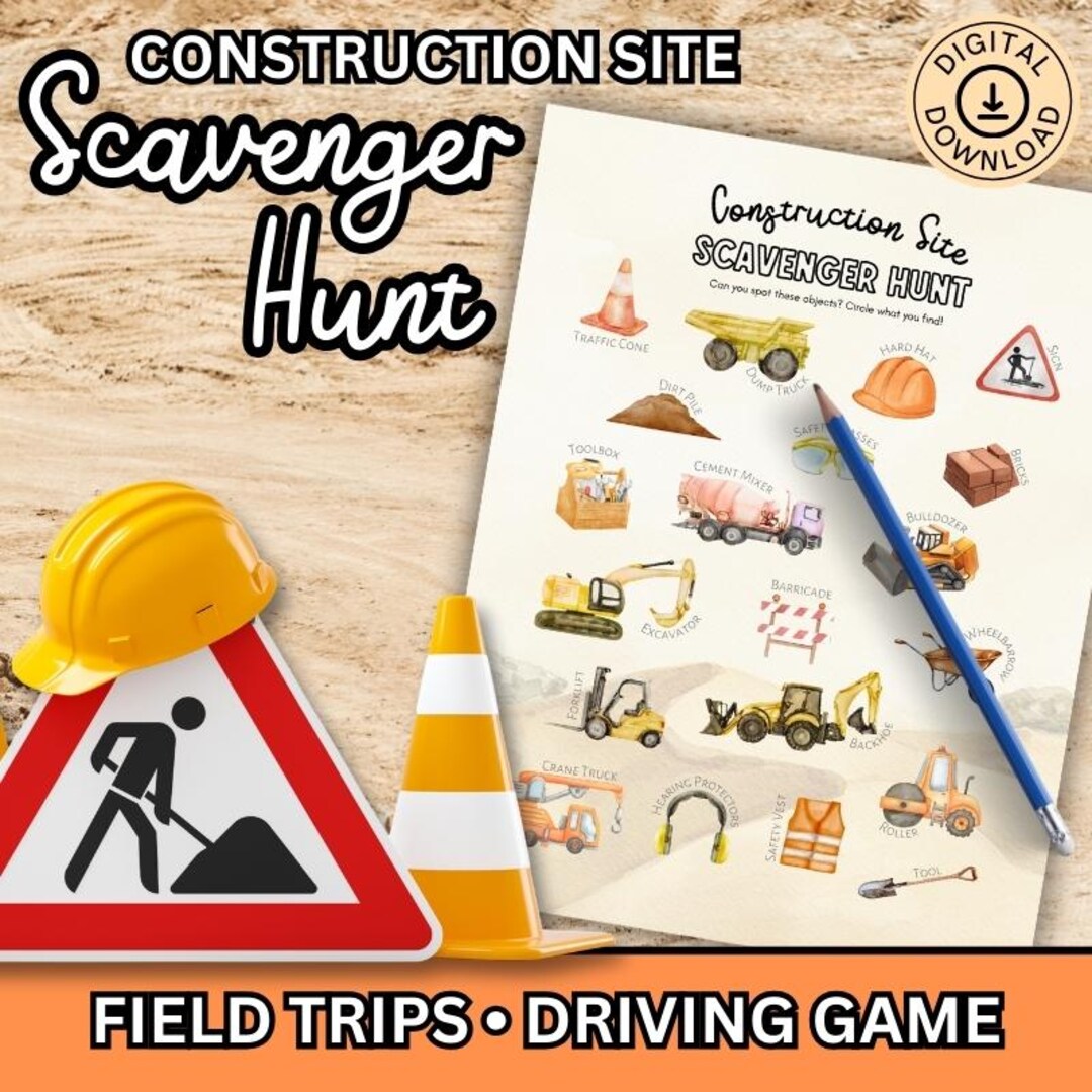 Scavenger Hunt for Kids, Driving Game, Construction Site, Scavenger ...