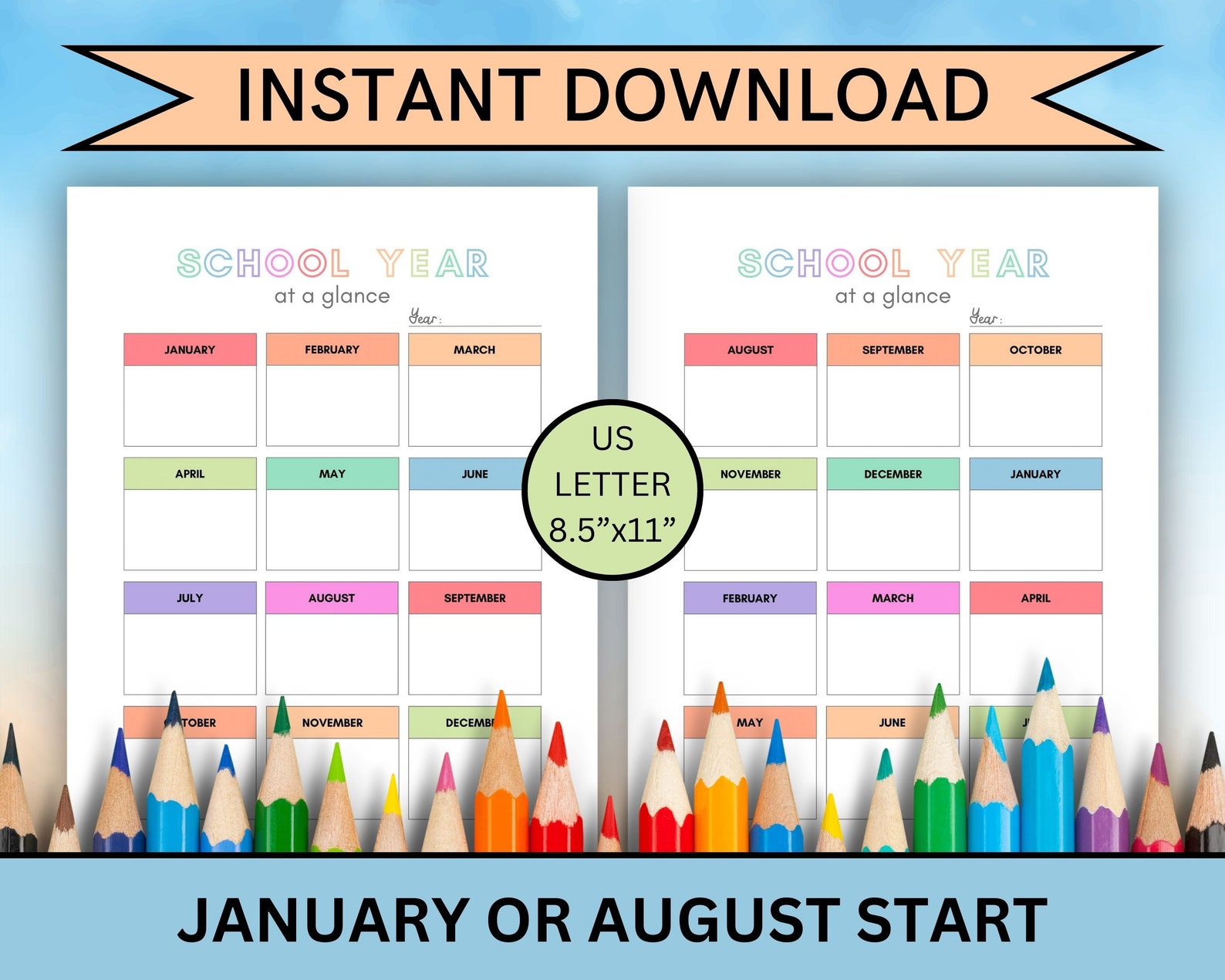 School Planner Printable, Year at a Glance, Homeschool Planner, School ...