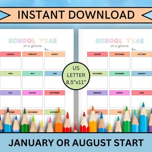 School Planner Printable, Year at a Glance, Homeschool Planner, School ...