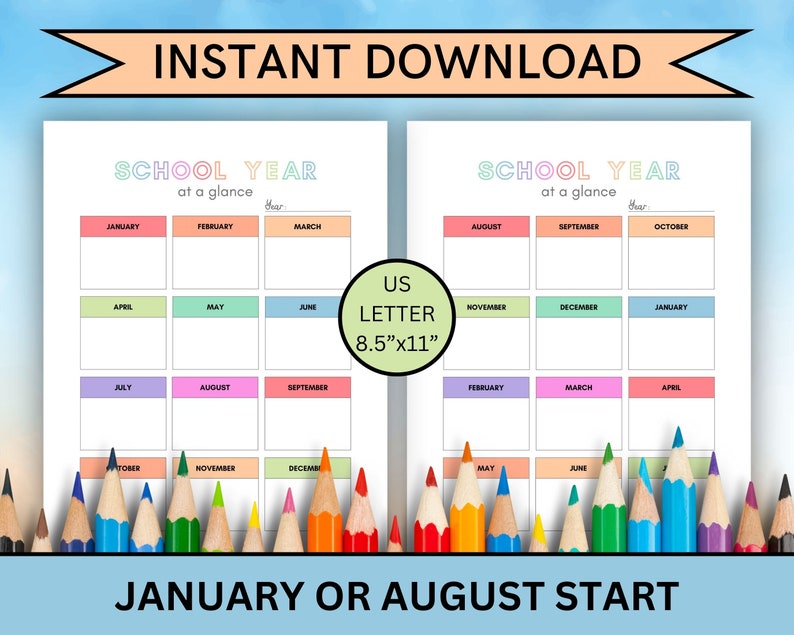 School Planner Printable, Year at a Glance, Homeschool Planner, School ...