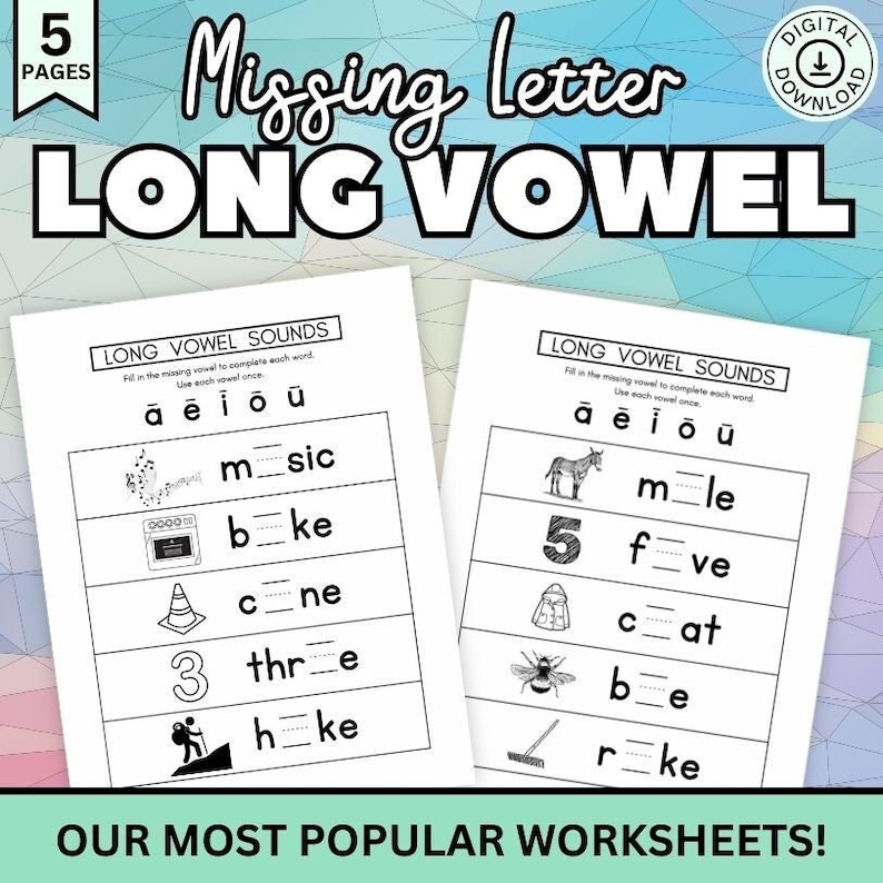 Long Vowel Worksheets, Missing Vowel Activity, Learning Vowels ...