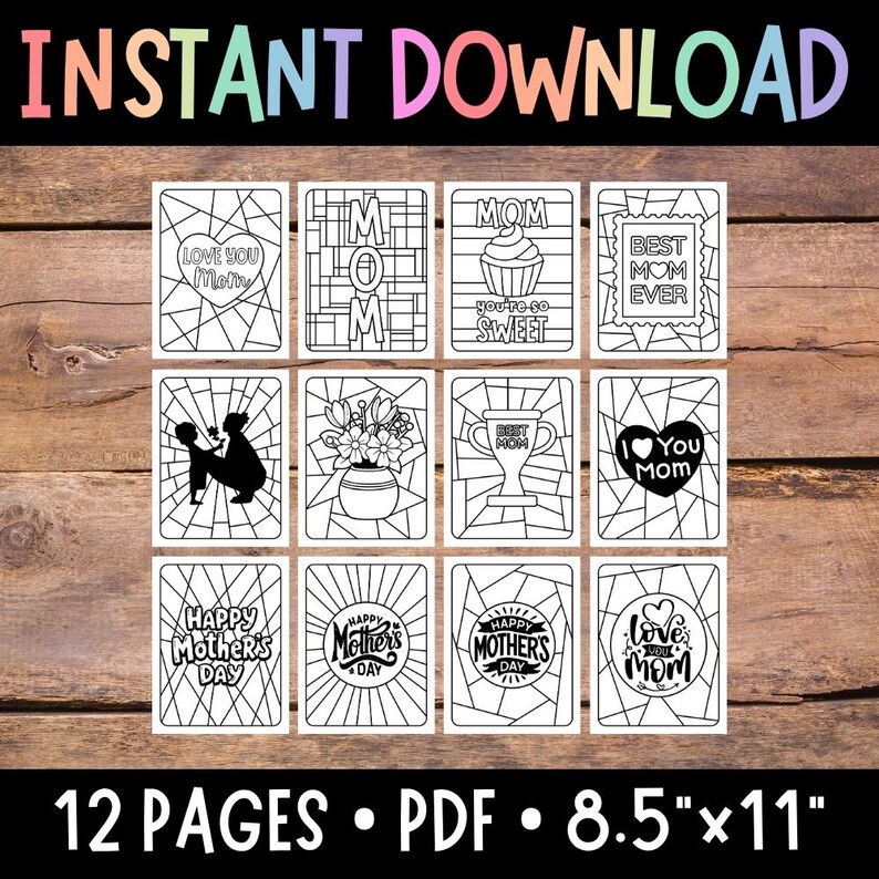 Mother's Day Pop Art Coloring Pages, Printable Craft (PDF) - Etsy
