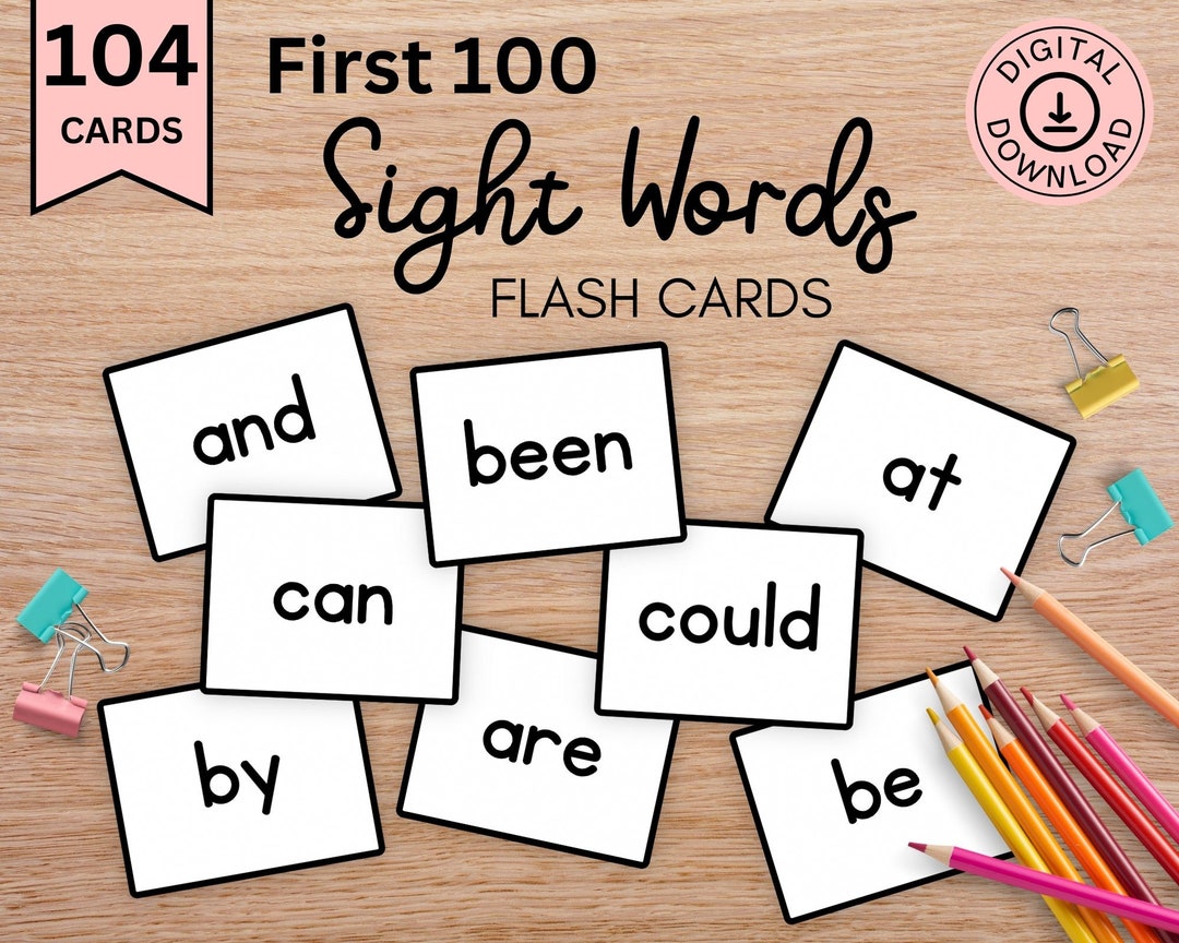 First 100 Sight Words Flash Cards Printable Sight Word Cards - Etsy