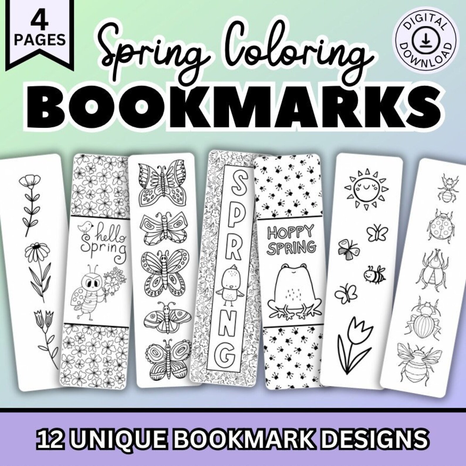 Spring Bookmarks Printable, Spring Coloring Bookmarks, Spring Bookmarks ...