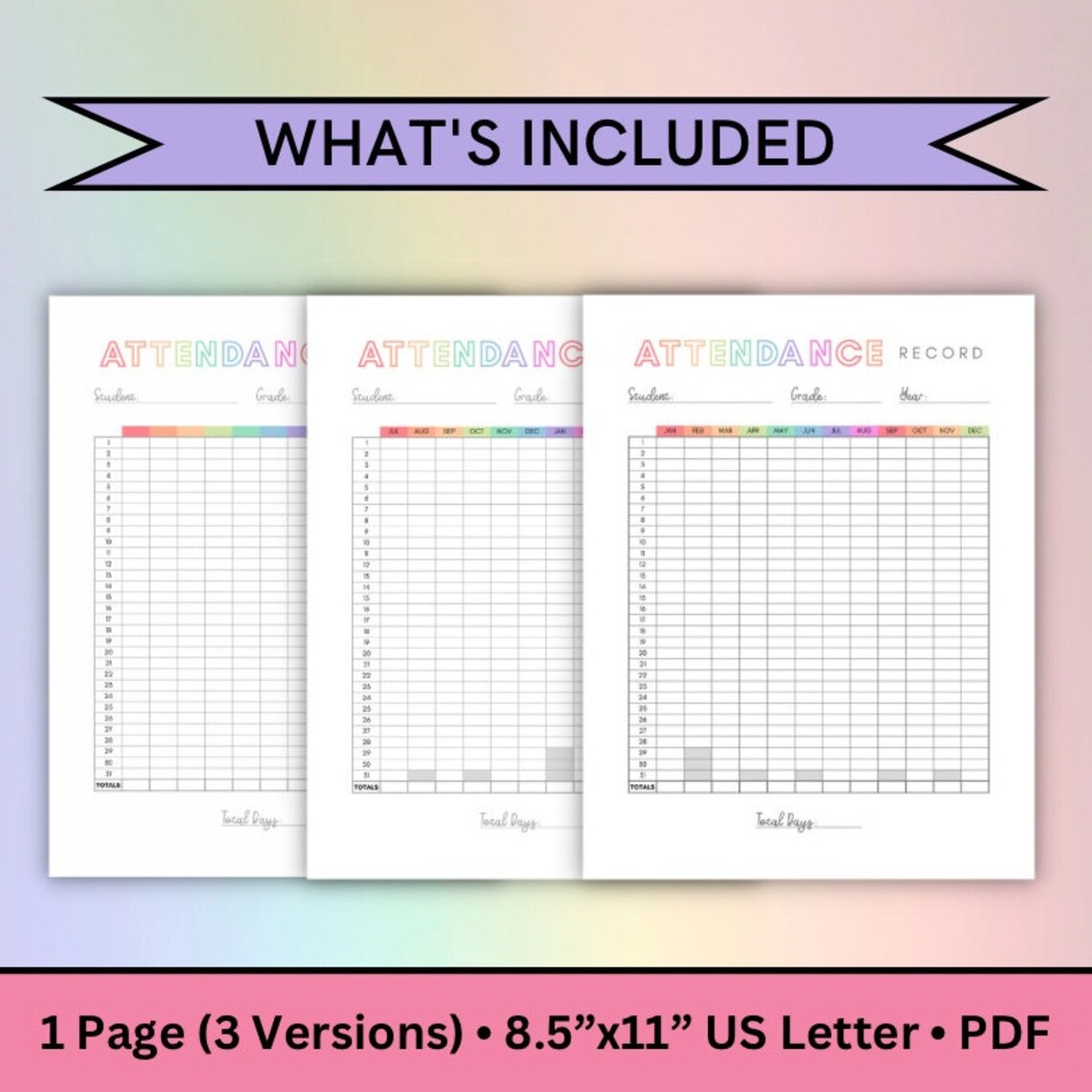 Attendance Sheet, Single Student, Homeschool Planner Pages, Attendance ...