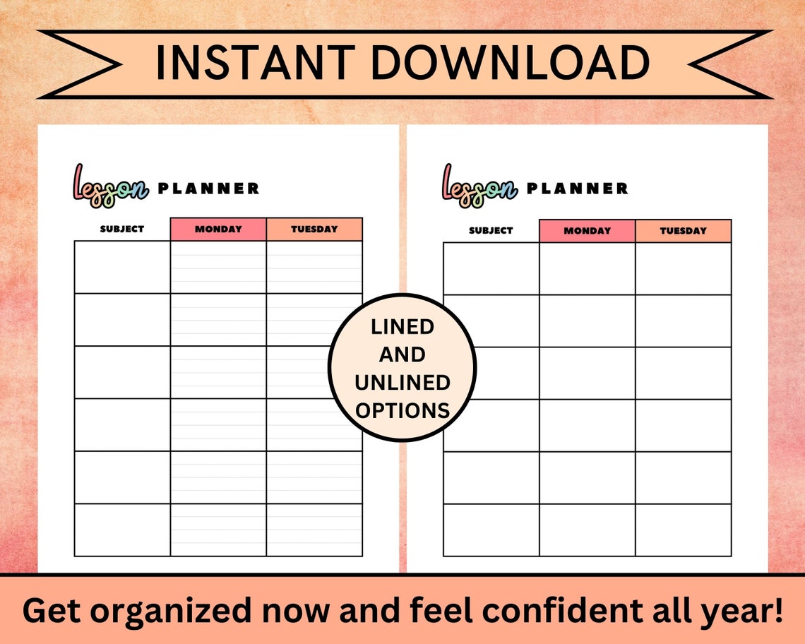 Lesson Planner Printable, Lined Lesson Plan, 2 Page Lesson Plan, Single ...
