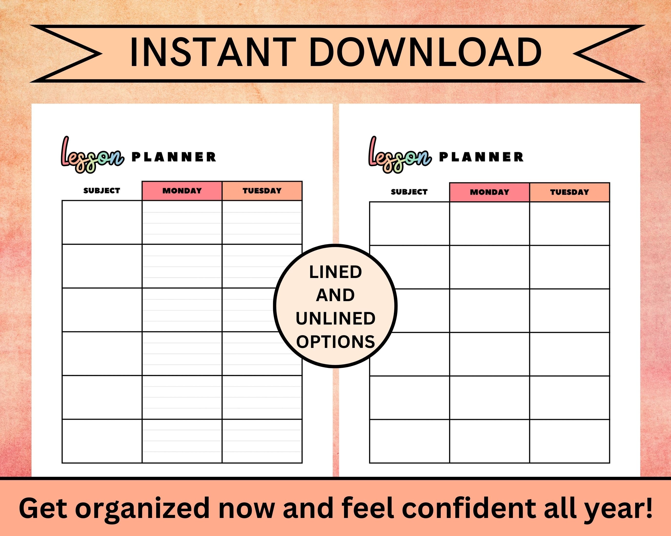 Lesson Planner Printable, Lined Lesson Plan, 2 Page Lesson Plan, Single ...