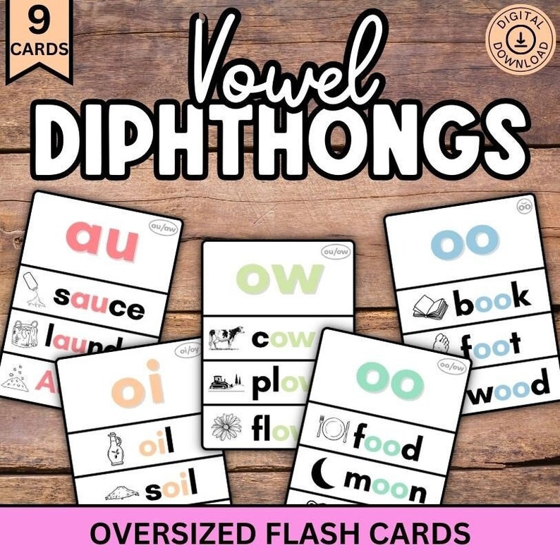 Diphthong Flash Cards Printable, Diphthong Chart, Word Wall, Classroom ...