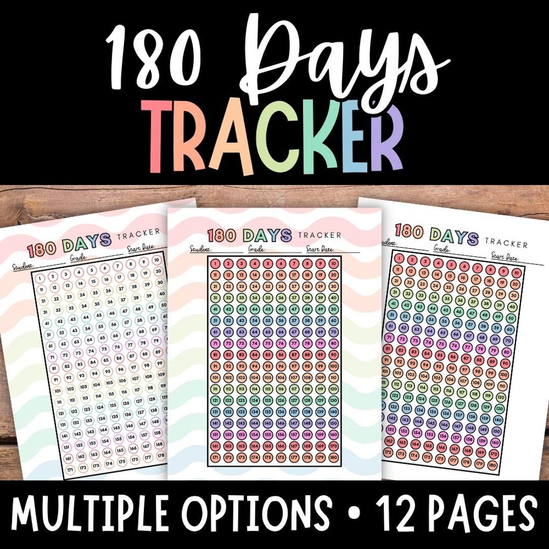 180 Day Tracker, 180 Days of School, 180 Days Countdown, Day Count for ...