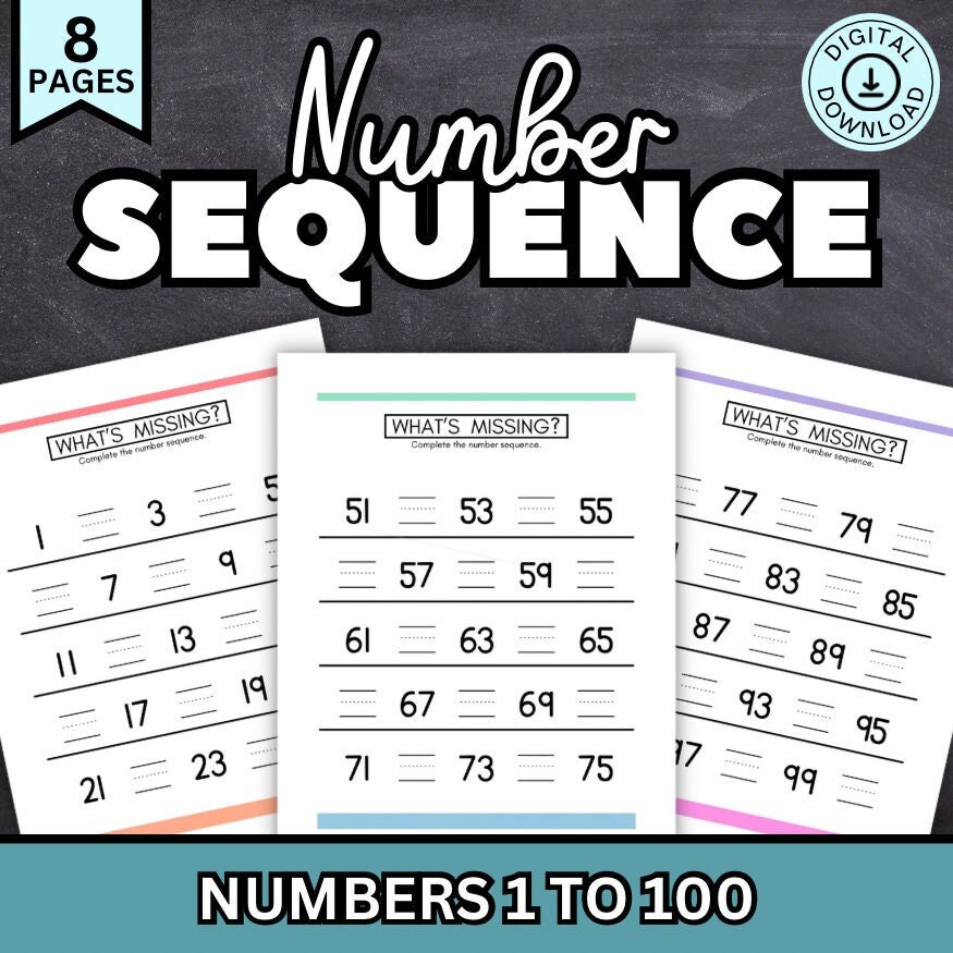 Math Number Sequence Worksheets, Counting Numbers 1 to 100, Missing ...