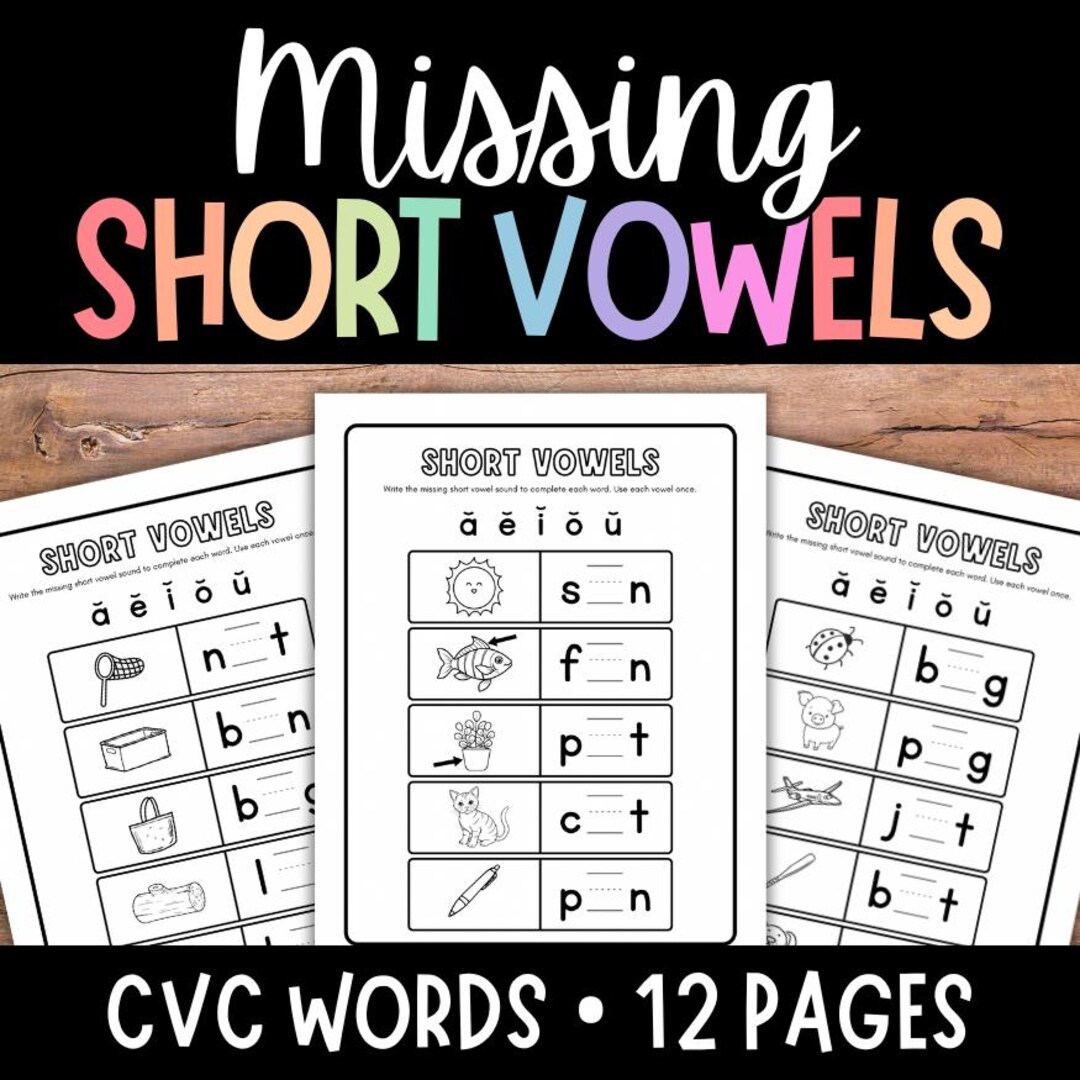 Missing Vowel Worksheets, Vowel Sounds, CVC Words, Short Vowels ...