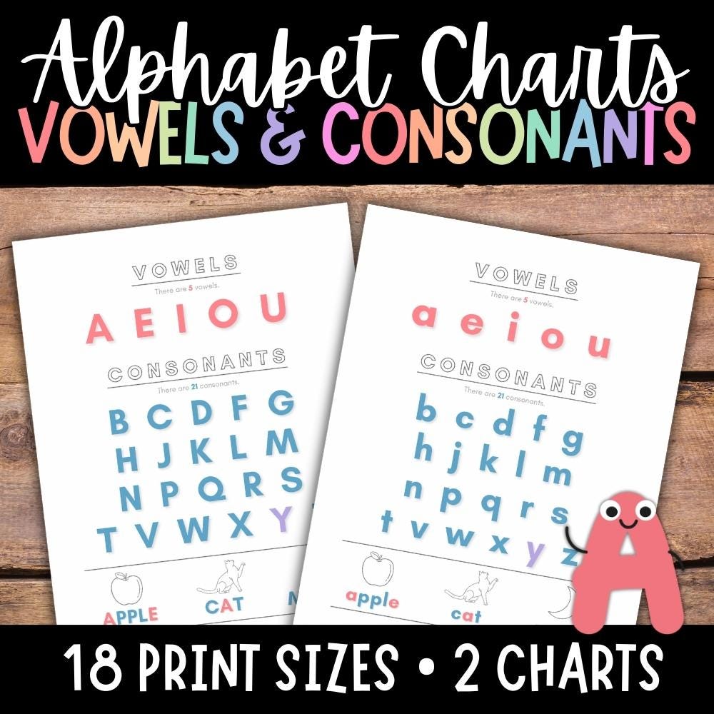 Vowels Poster, Vowel Chart, Consonant Chart, Consonant Poster, Alphabet ...