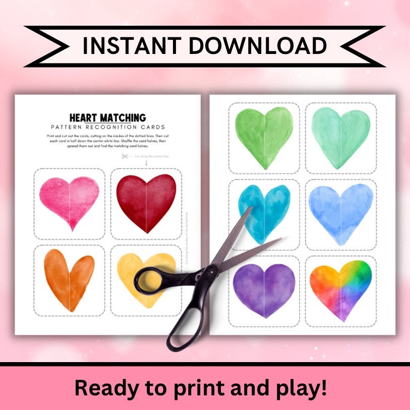 Heart Matching Game, Valentines Activity, Love Theme, Pattern ...