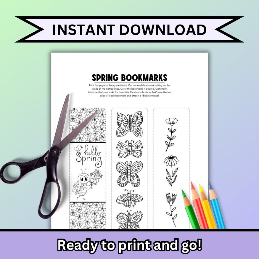 Spring Bookmarks Printable, Spring Coloring Bookmarks, Spring Bookmarks ...