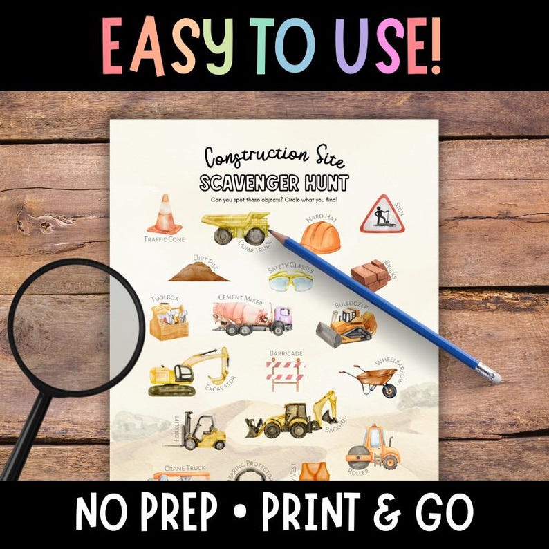 CONSTRUCTION SITE Scavenger Hunt for Kids, Outdoor Driving Game - Etsy