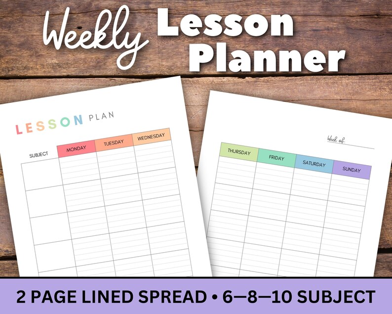 Weekly Lesson Planner Printable Lined Teacher Planner - Etsy