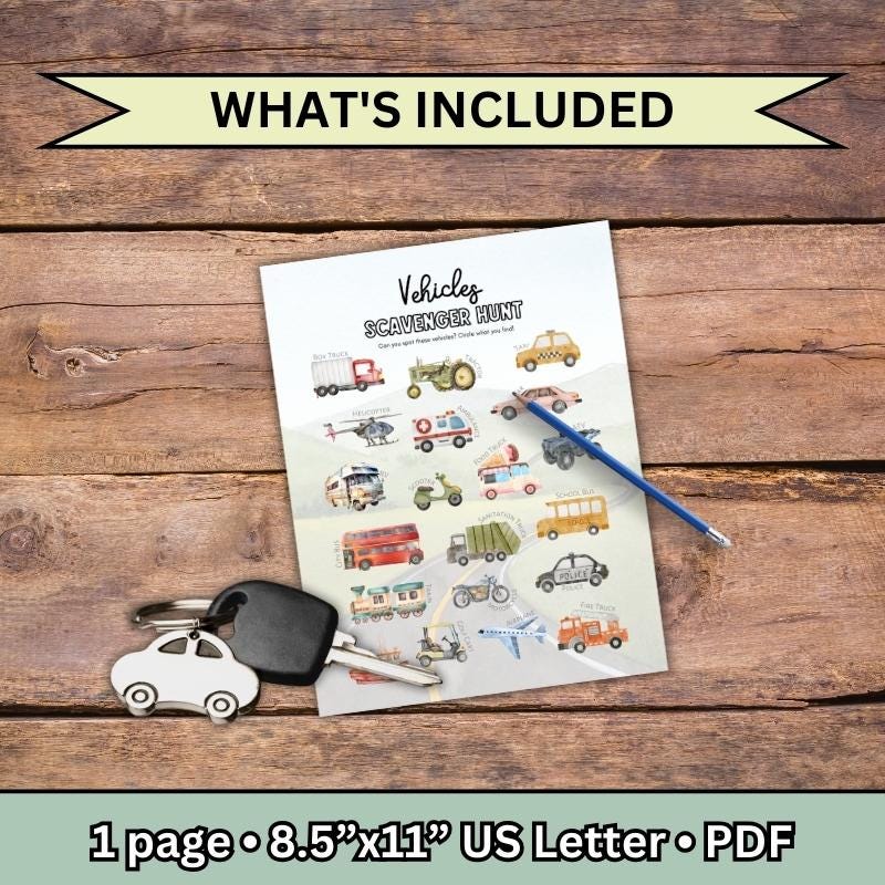 Scavenger Hunt for Kids, Driving Game, Scavenger Hunt Vehicles ...