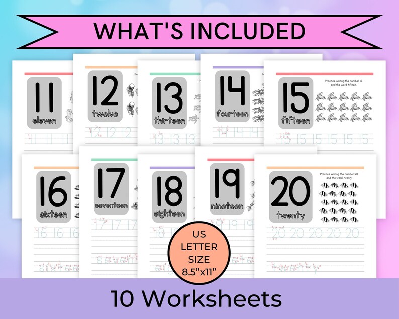 Number Tracing Worksheets, Counting Numbers 11-20, Preschool ...