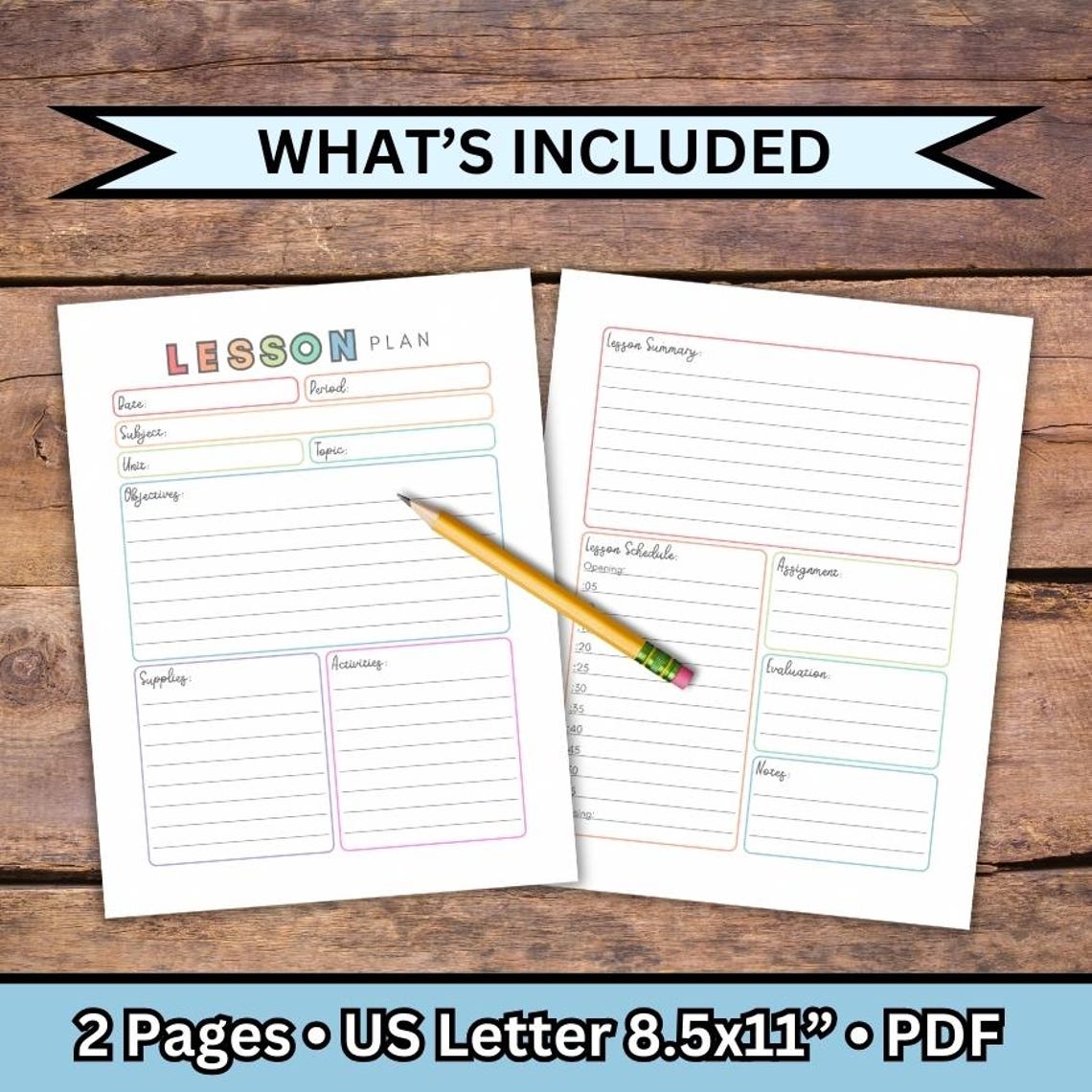 Lesson Plan Printable, Lined Daily Lesson Planner, Teaching Plan Sheet ...