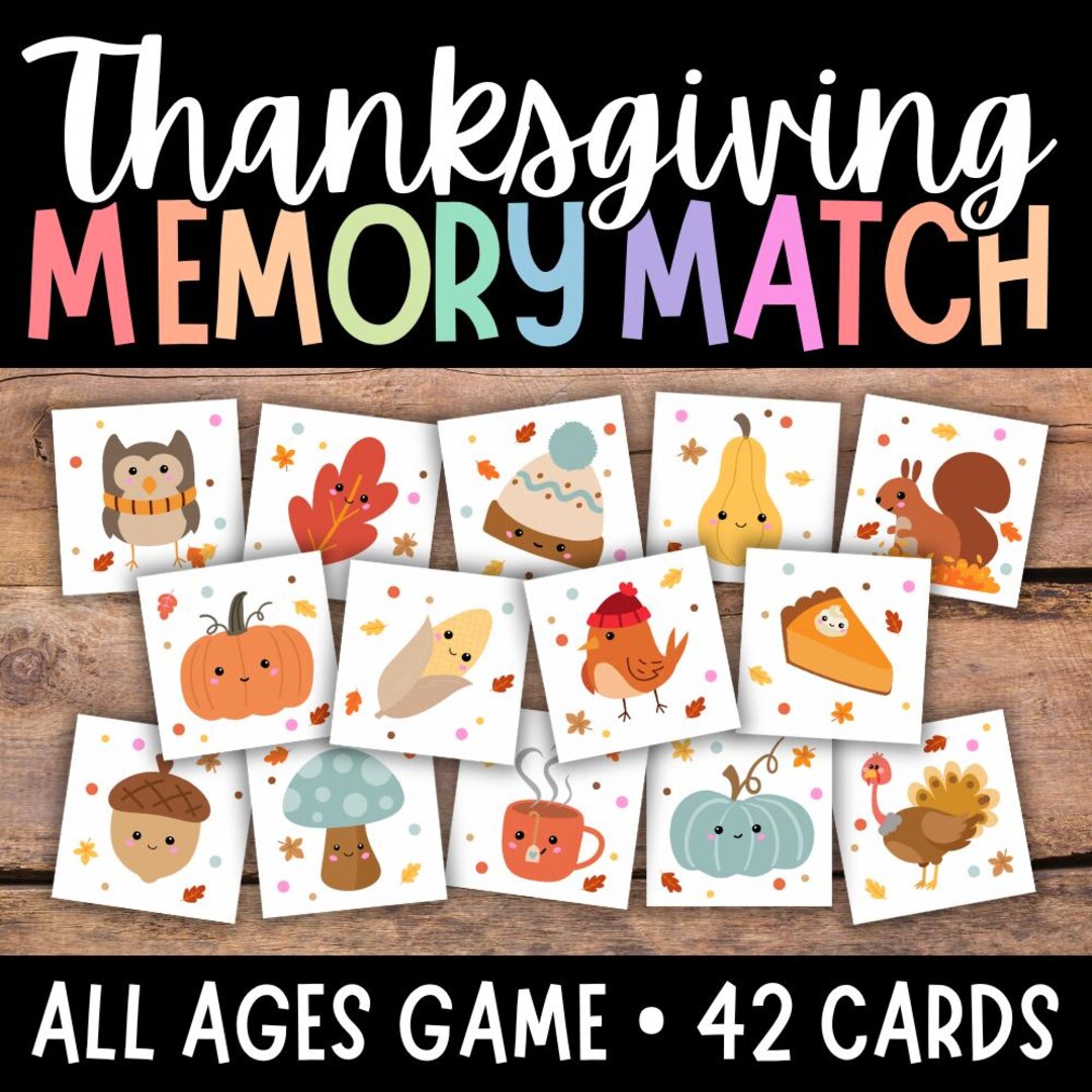 Thanksgiving Memory Match Game Cards, Pattern Recognition (PDF) - Etsy