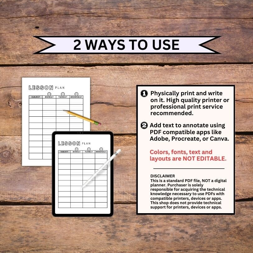 Lesson Planner Printable, Undated Lesson Plan, Blank Homeschool Planner ...