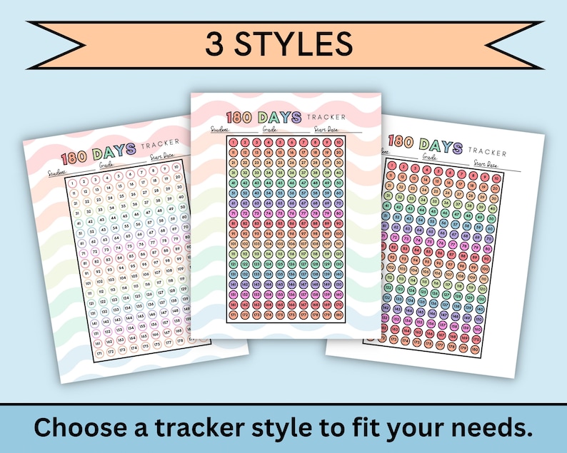 180 Day Tracker, 180 Days of School, 180 Days Countdown, Day Count for ...