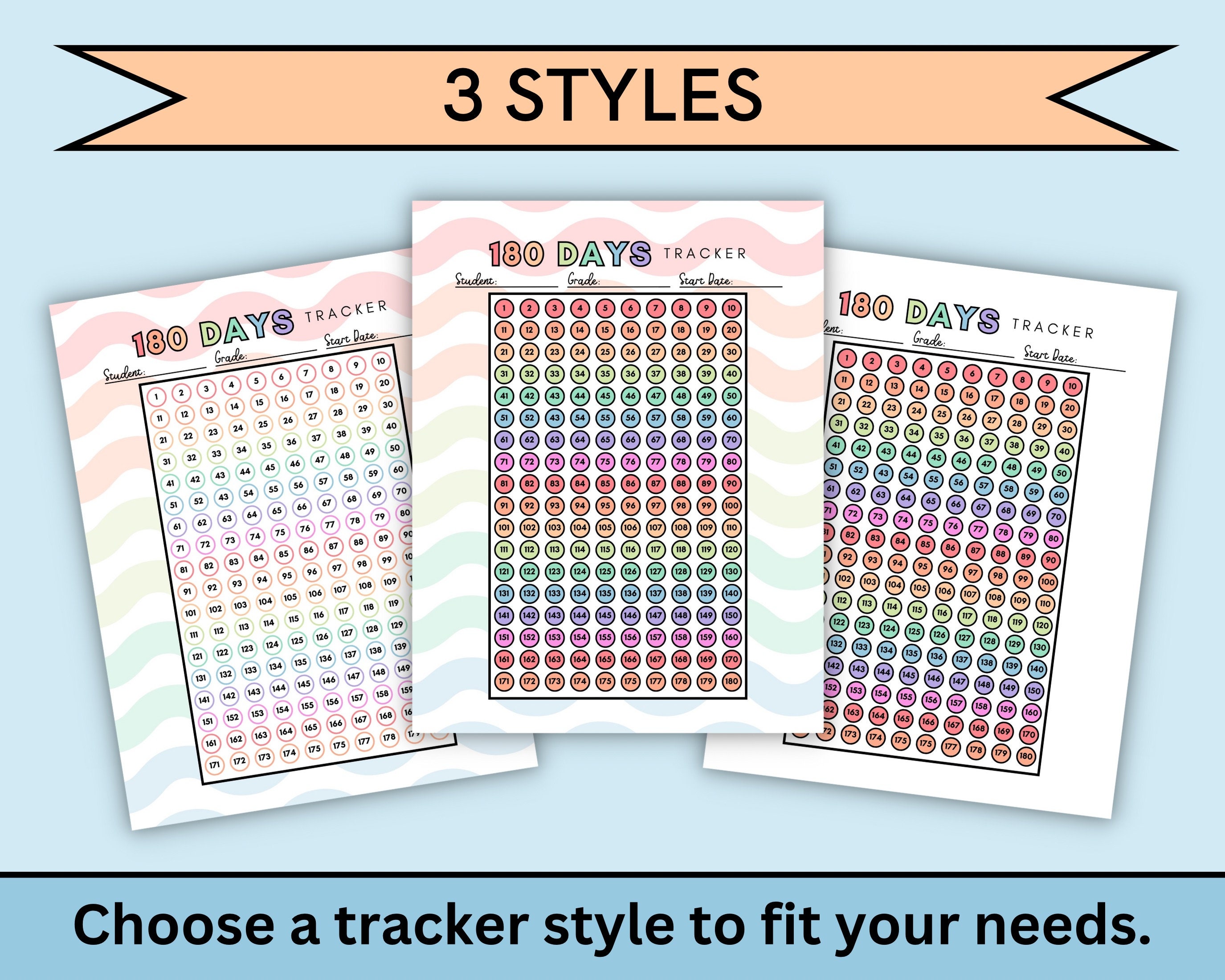 180 Day Tracker, 180 Days of School, 180 Days Countdown, Day Count for ...