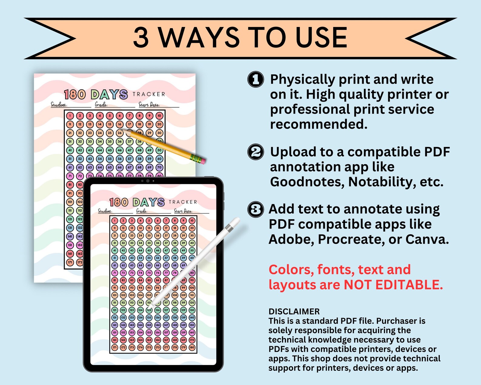 180 Day Tracker, 180 Days of School, 180 Days Countdown, Day Count for ...