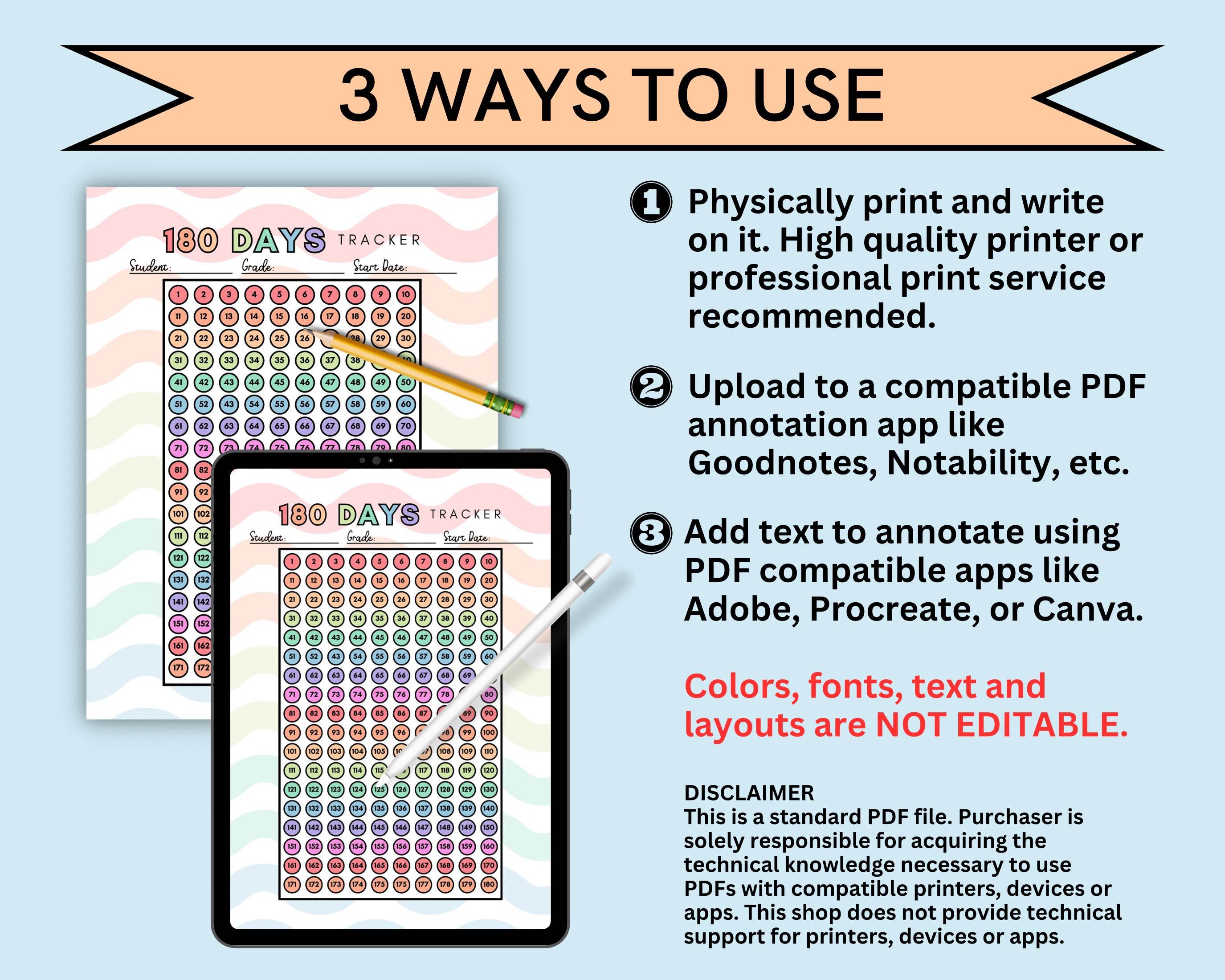 180 Day Tracker, 180 Days of School, 180 Days Countdown, Day Count for ...