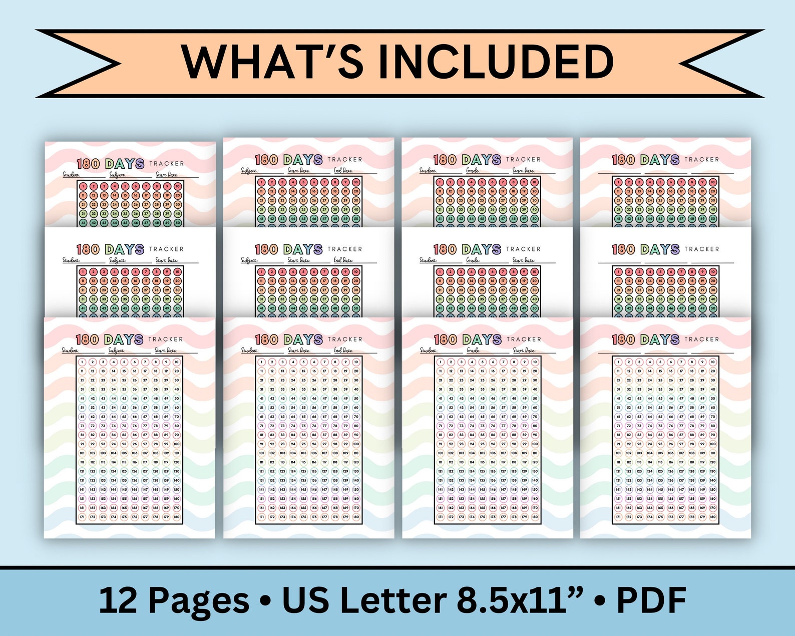 180 Day Tracker, 180 Days of School, 180 Days Countdown, Day Count for ...
