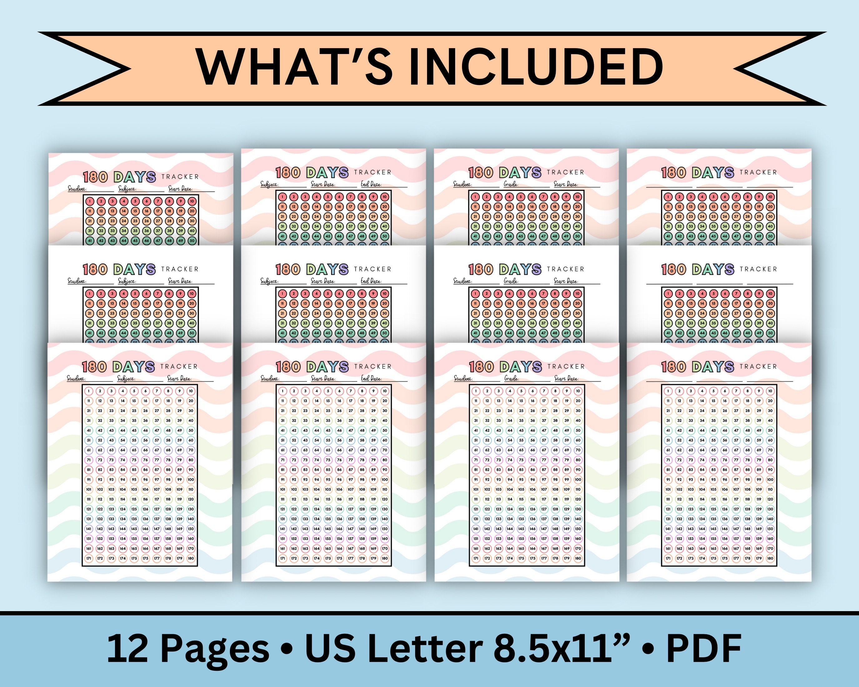 180 Day Tracker, 180 Days of School, 180 Days Countdown, Day Count for ...