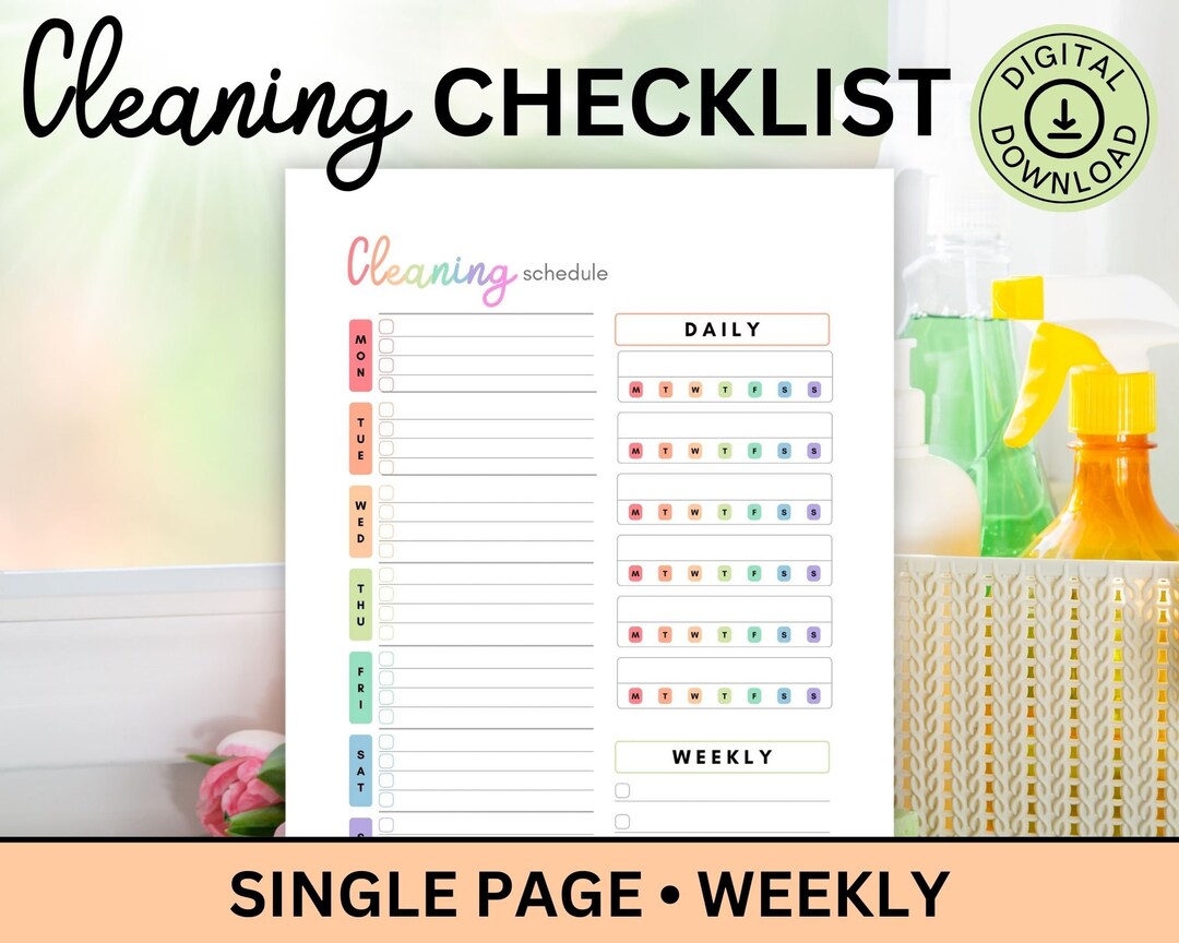 BLANK Weekly Cleaning Checklist Printable | Household Chore List Blank ...