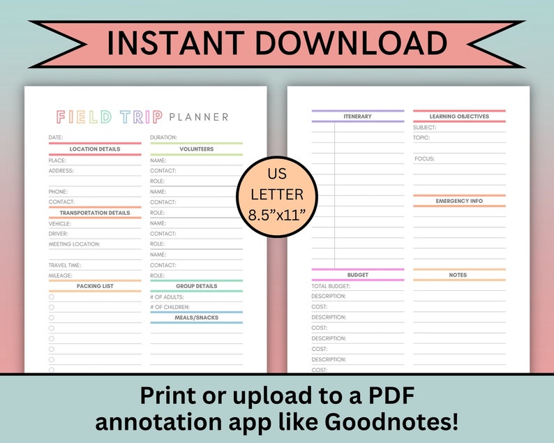 Field Trip Planner Pack Printable, PDF Plan a Field Trip, Teacher Plan ...