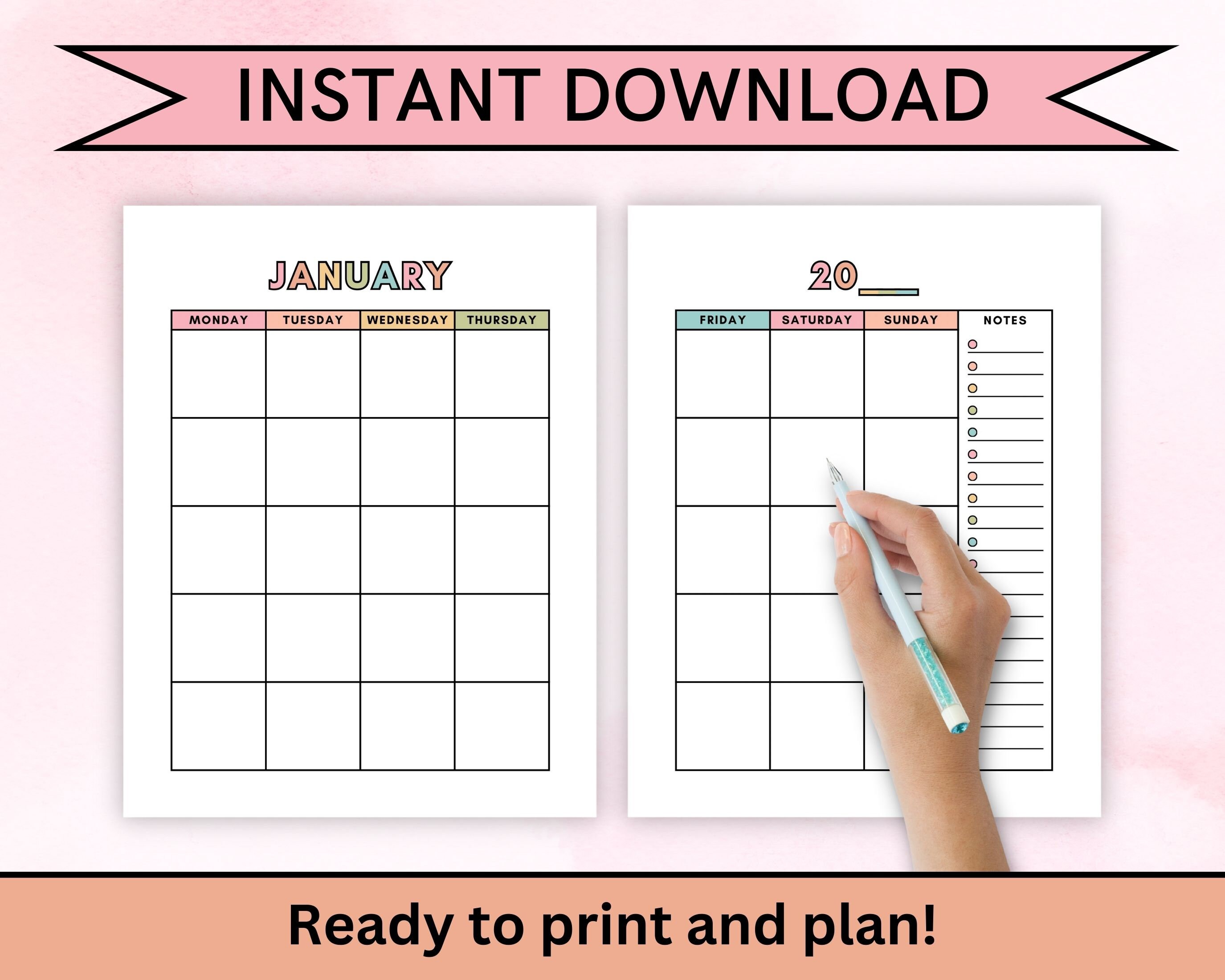 2 Page Monthly Calendar Spread, 2023 2024, Monthly Calendar Planner ...
