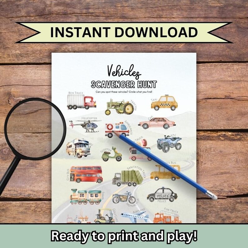 Scavenger Hunt for Kids, Driving Game, Scavenger Hunt Vehicles ...