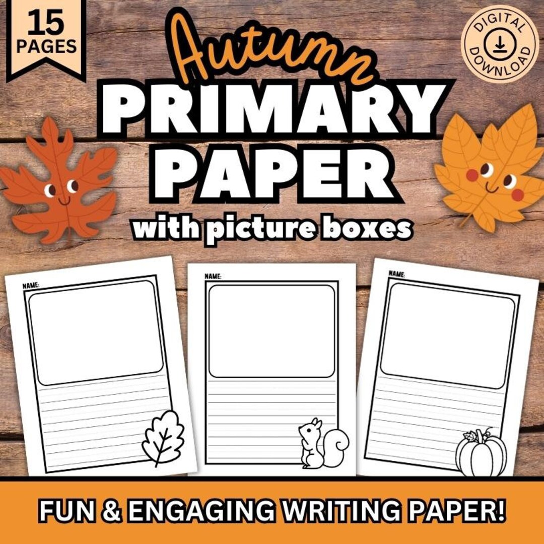 Autumn Handwriting Pages, Primary Paper With Picture Boxes, Lined ...