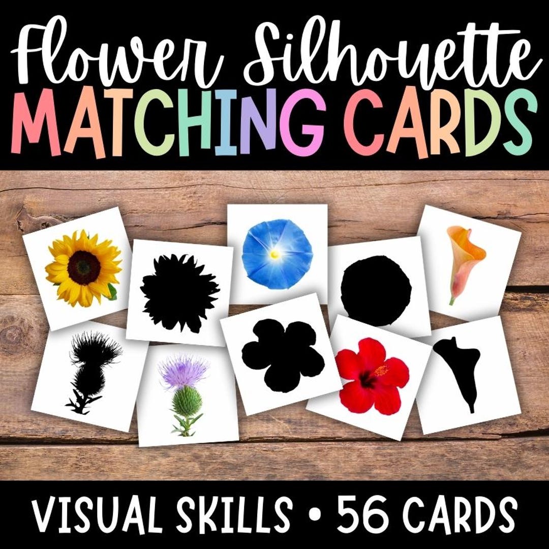 Flower Silhouette Matching Cards, Spring Card Game, Pattern Recognition ...