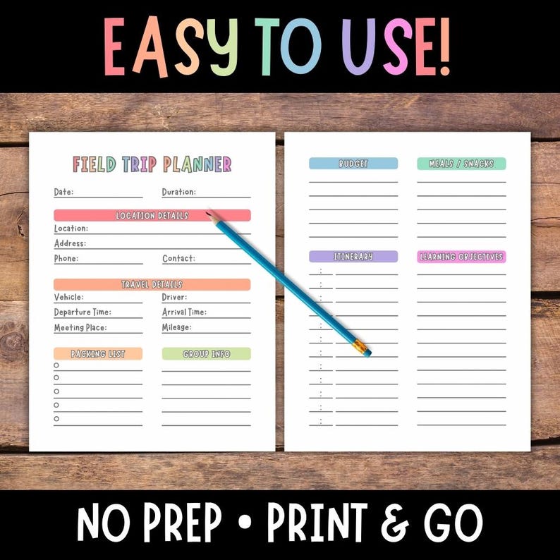 Field Trip Planner Pack Printable, PDF Plan a Field Trip, Teacher Plan, School Field Trip Log ...