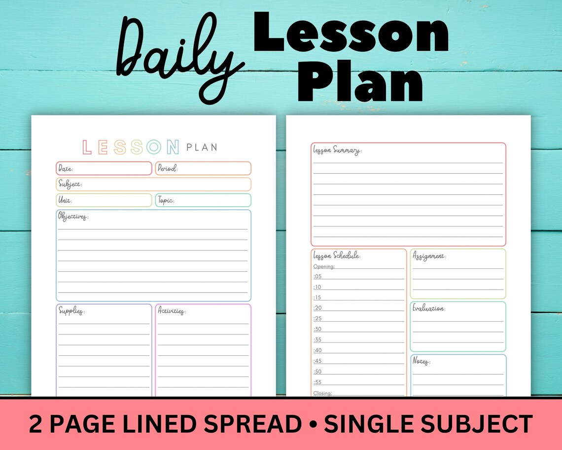 Lesson Plan Printable, Lined Daily Lesson Planner, Teaching Plan Sheet ...