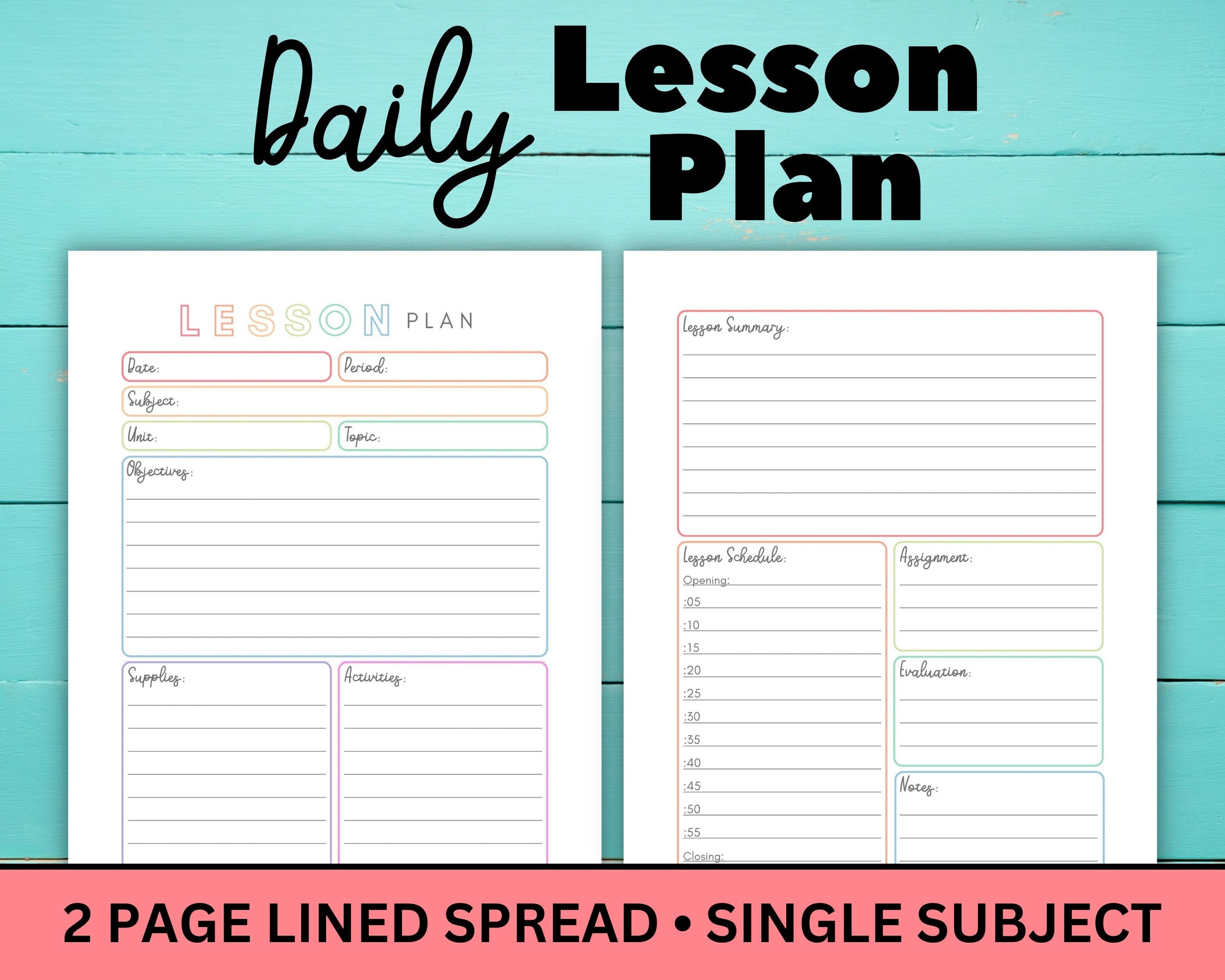 Lesson Plan Printable, Lined Daily Lesson Planner, Teaching Plan Sheet ...