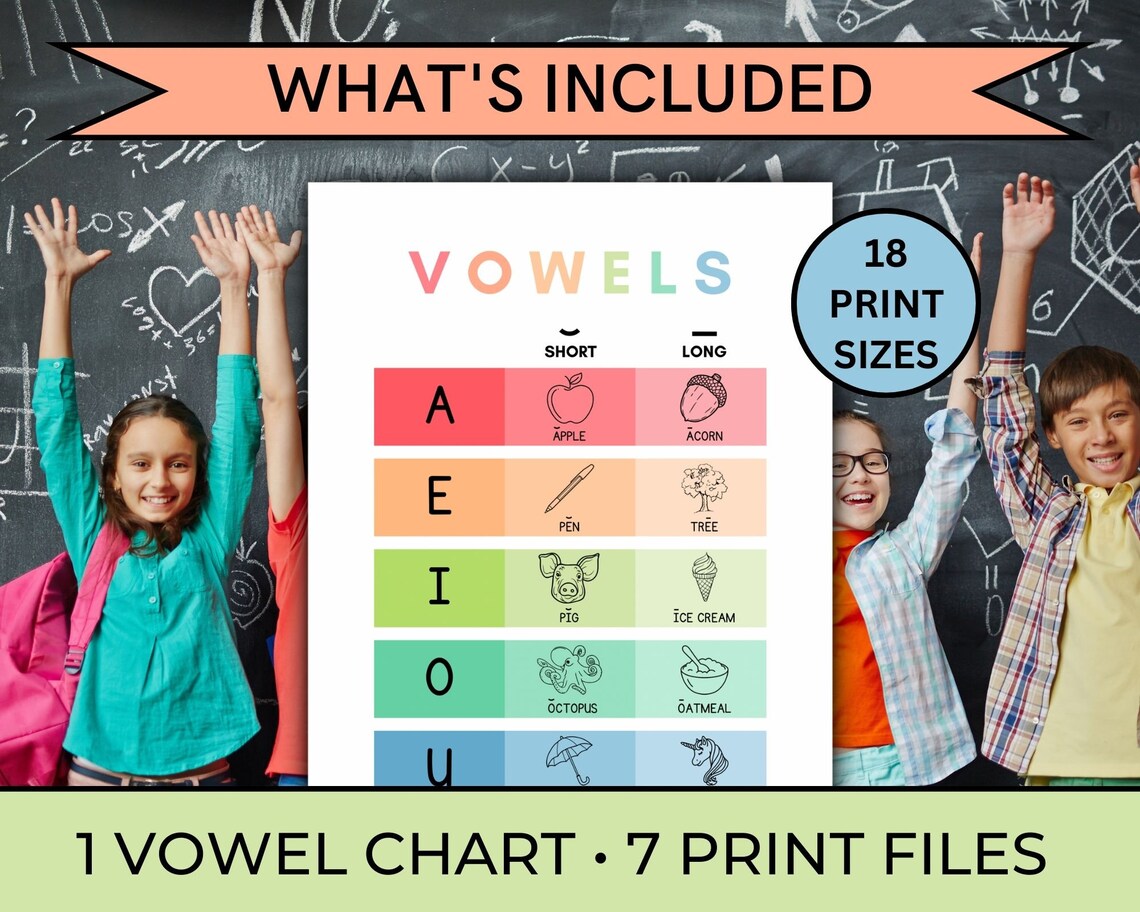 Short And Long Vowel Sounds Chart Vowel Poster Vowel Chart Etsy Hong
